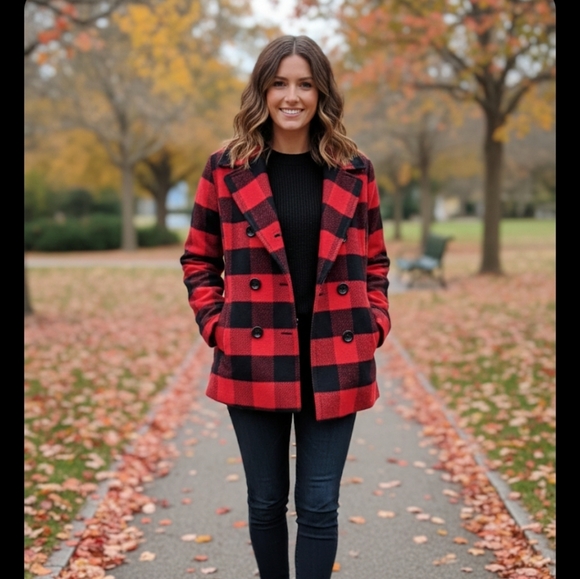 Rampage | Jackets & Coats | Rampage Red And Black Checkered Pea Coat ...